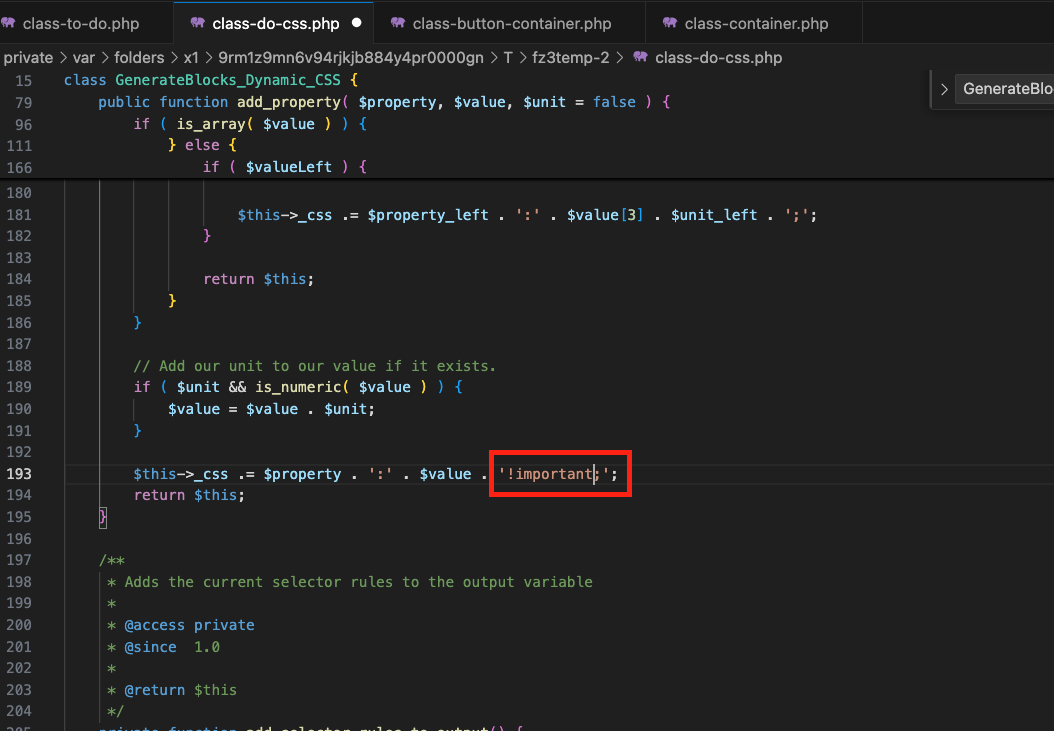 Topic: Modify Generate Blocks dynamic css - GenerateSupport